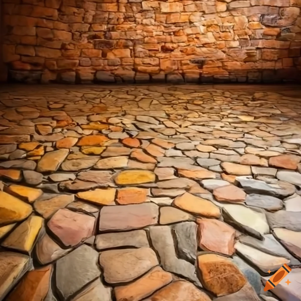 Wide-angle view of irregular stone floor on Craiyon