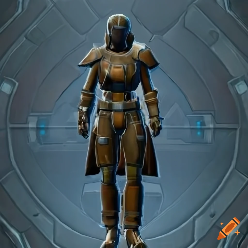 Swtor bounty hunter in weathered copper armor with respirator on Craiyon