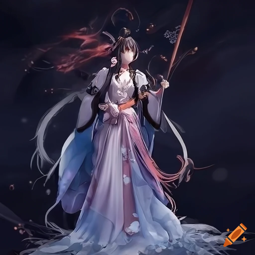 Anime justice god vengeance knight in hanfu flowing in the air in a ...