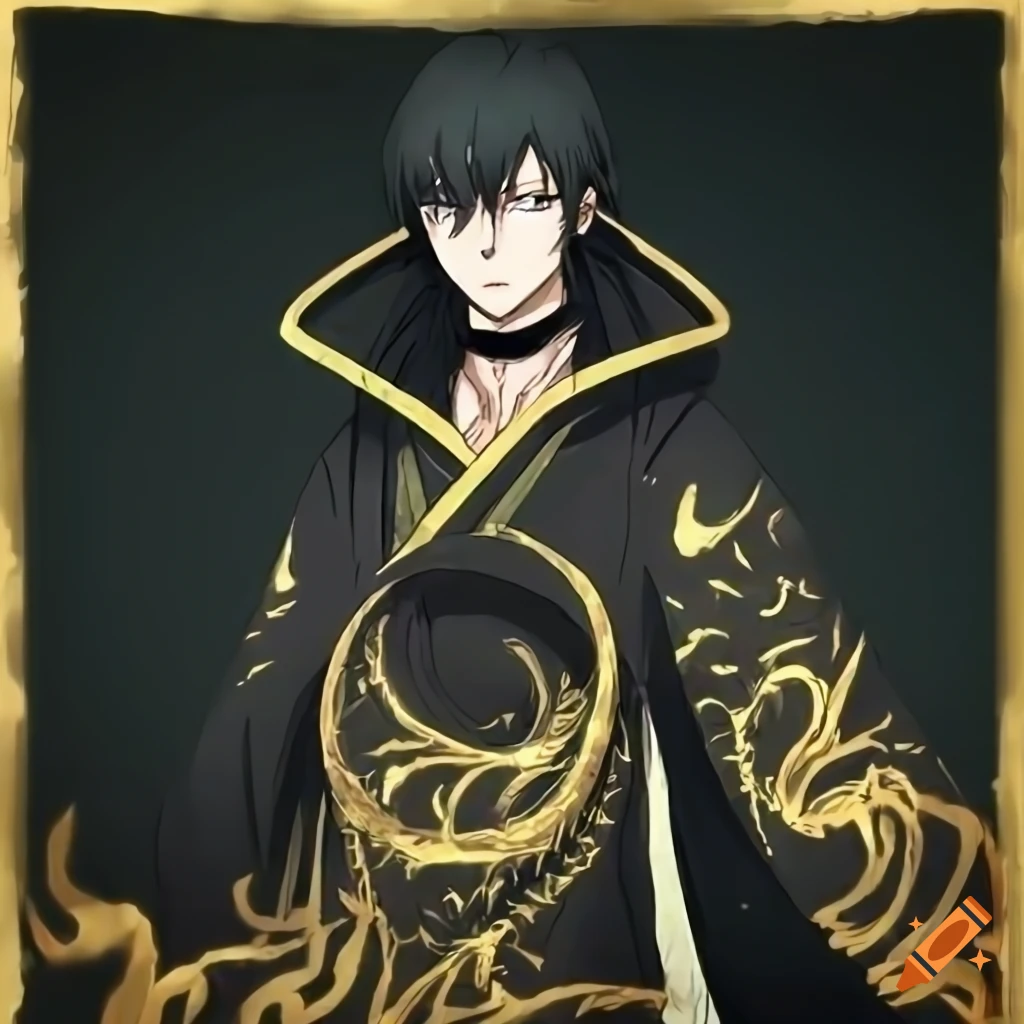 Japanese ninja prince wizard in cloak with dragon patterns surrounded ...