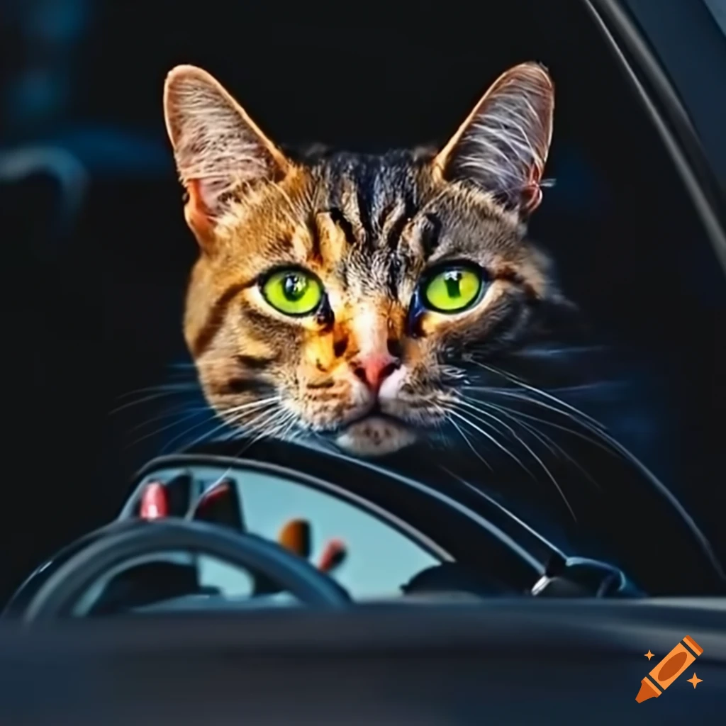 Cat driving a car on Craiyon