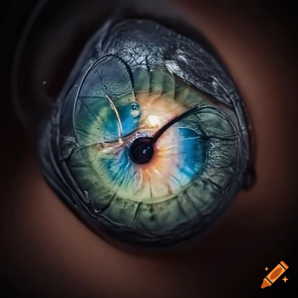 Extreme closeup of an eye reflecting a wrist watch on Craiyon