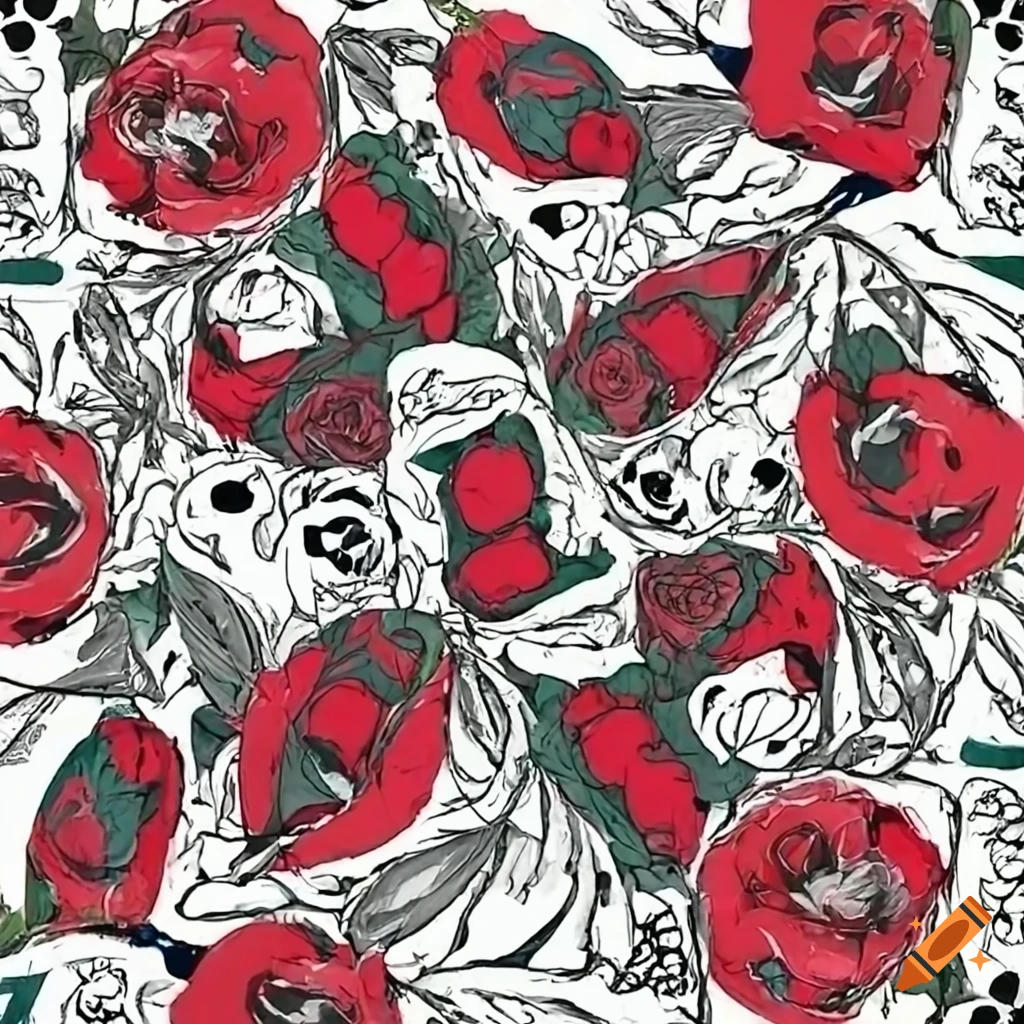 Pile of red roses with red gang graffiti art style on Craiyon