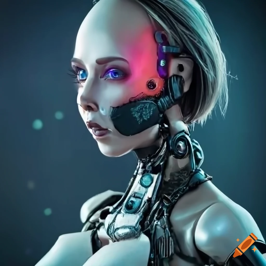 Cyberpunk robot girl face with metal mask and one eye on Craiyon