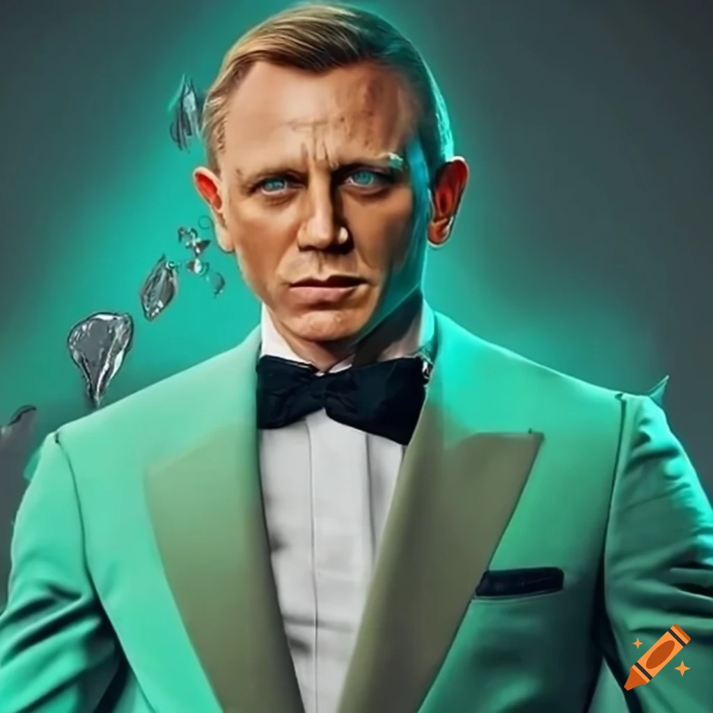 Fictional character in a mint coat with money raining down on Craiyon