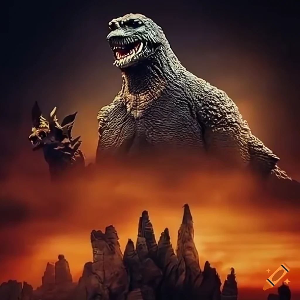 Legendary monsters godzilla, kong, anguirus, and mothra on mount ...