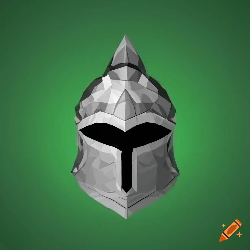 Low poly green and black knight helmet logo design on Craiyon