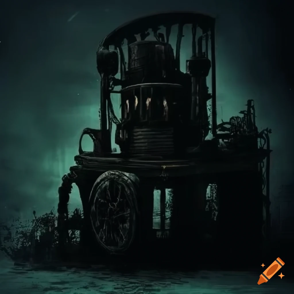 Old machines in a dark and creepy setting on Craiyon