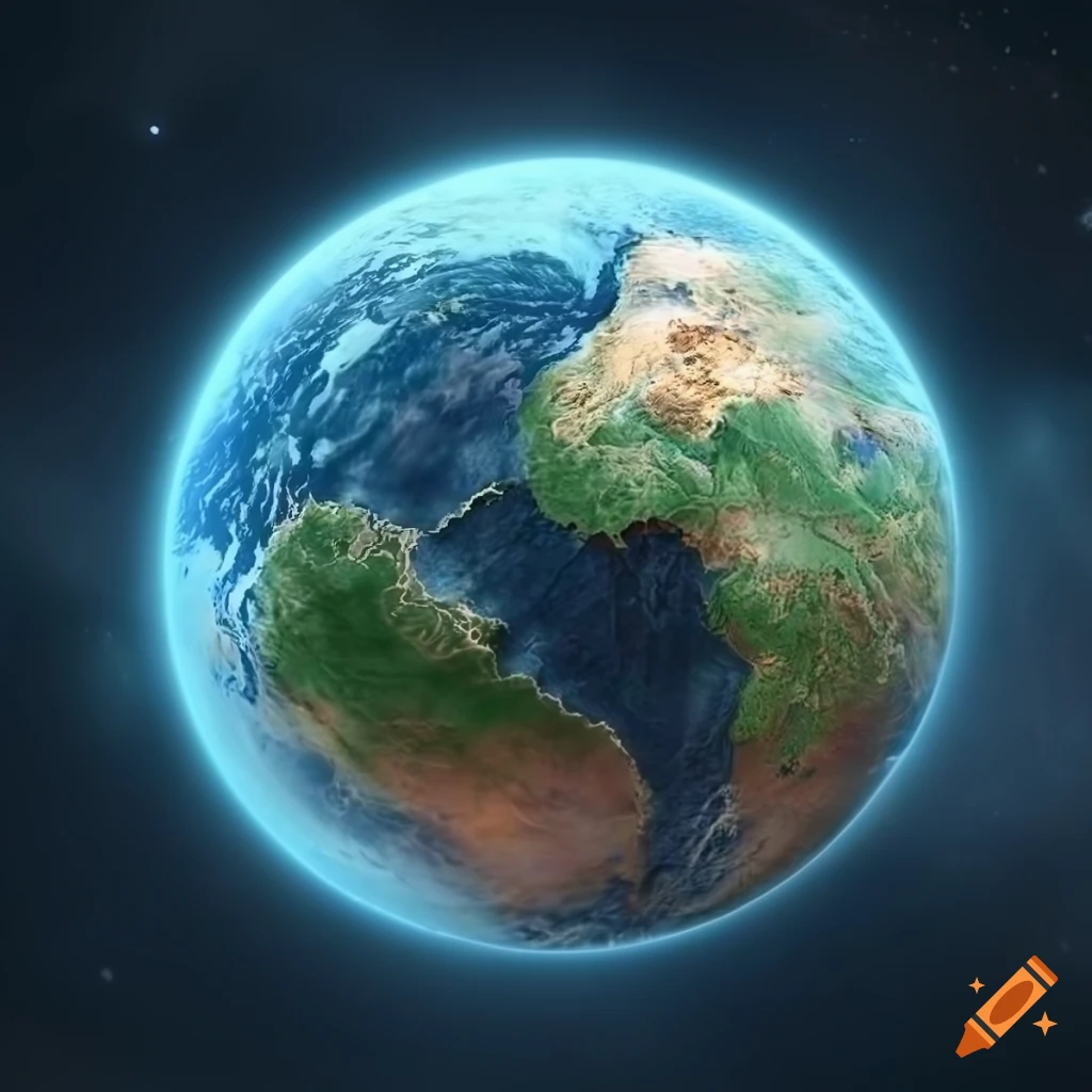 Planetary map featuring forests, deserts, seas, and ice on Craiyon