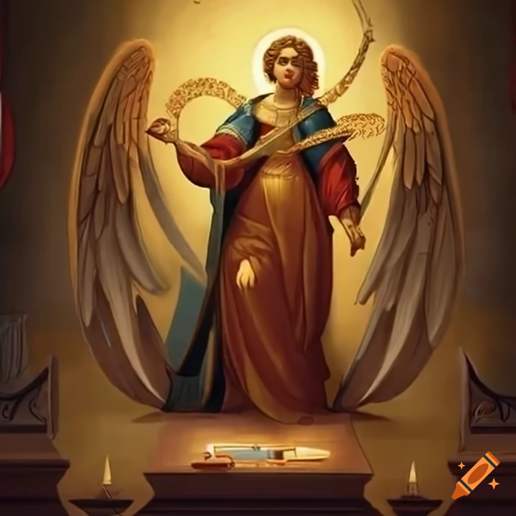 St. gabriel the archangel delivering message of lightning with binary ...