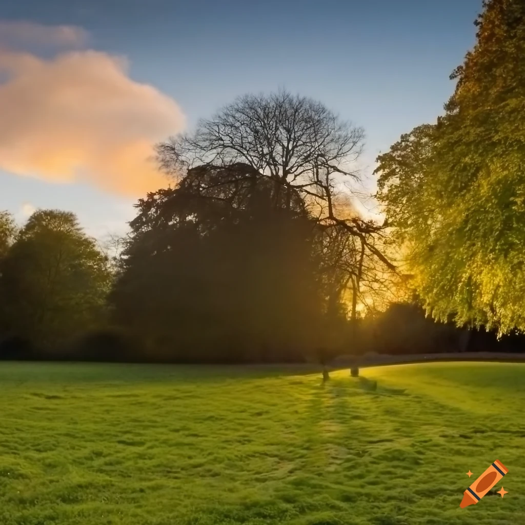 Sunset view of gardens in knighton park, leicester, england on Craiyon