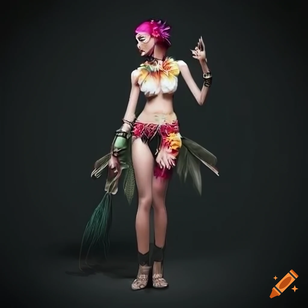 Hawaiian punk female character blending tropical and rebellious styles on Craiyon