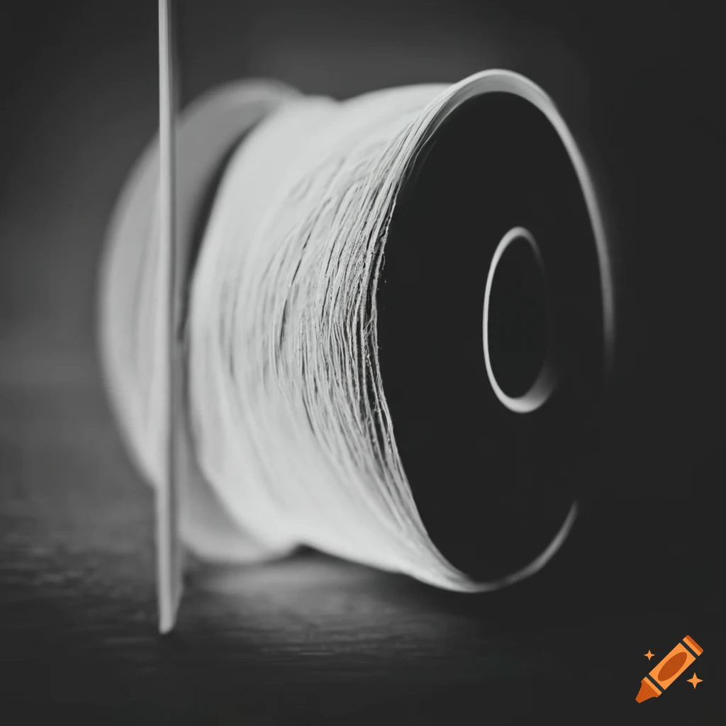 Black and white vinyl unraveling like thread on Craiyon