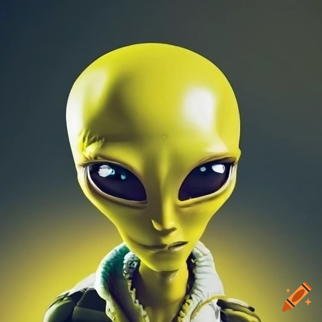 Yellow alien selling autoparts on Craiyon