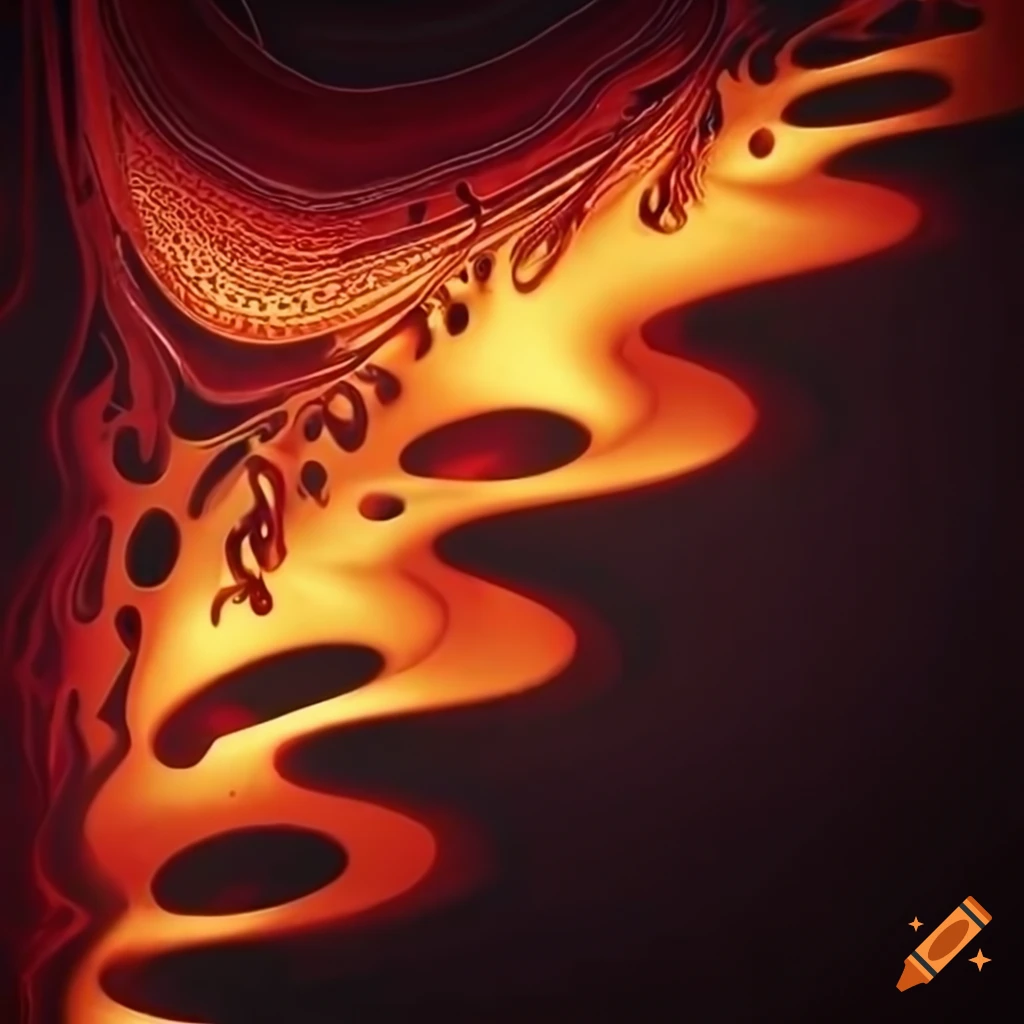 Flames engulfing intricate scrolls with melting musical notes forming ...