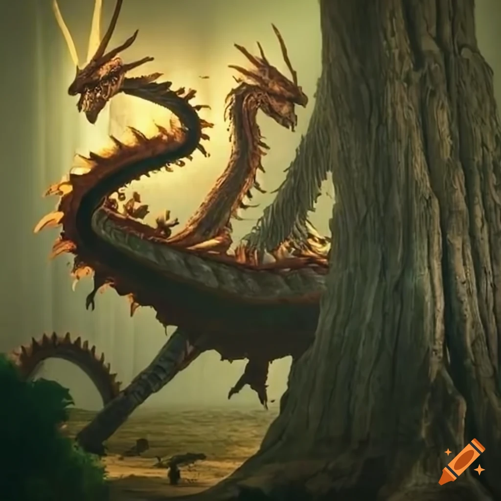 Hydra resting by an oak tree on Craiyon