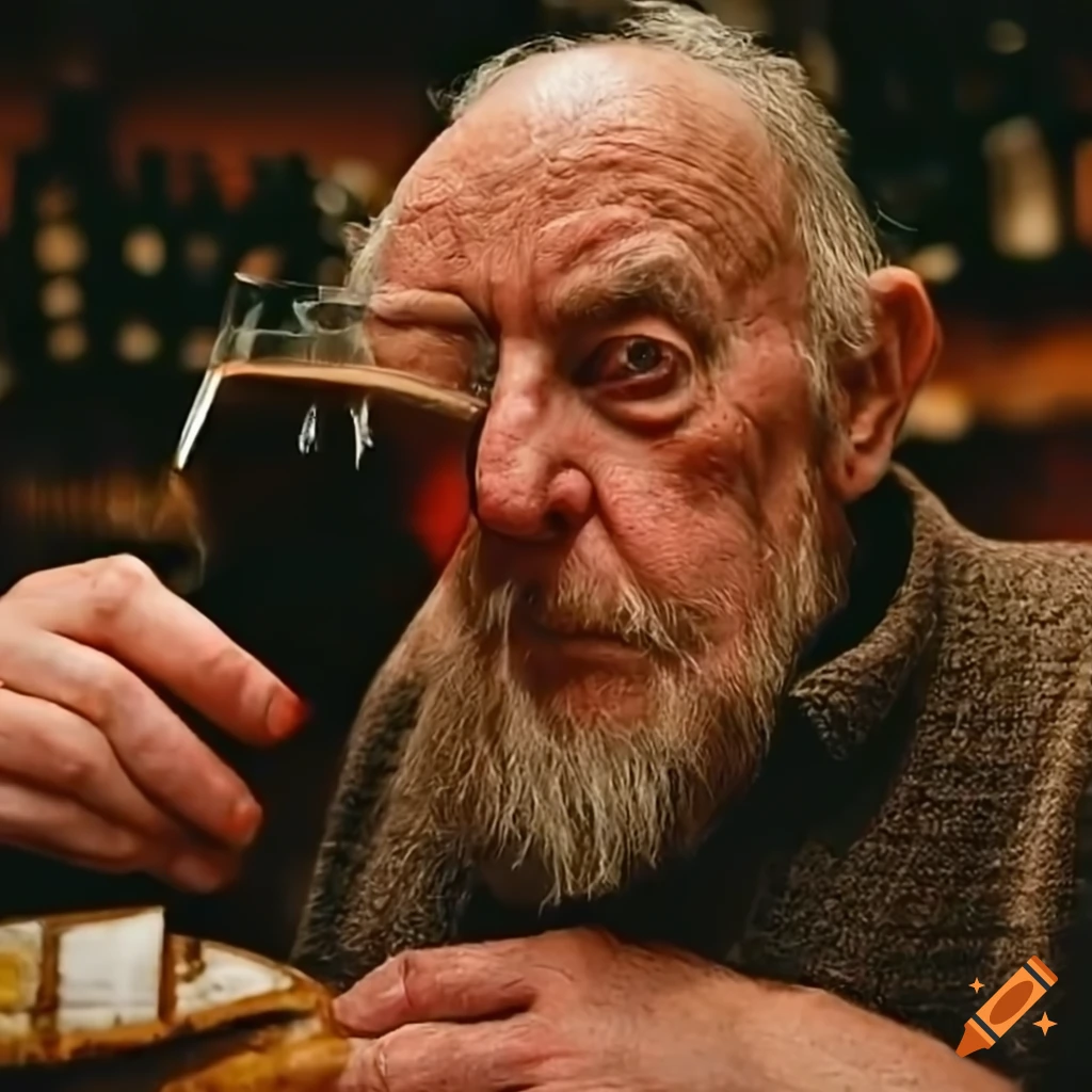 Wizened man enjoying traditional irish stout on Craiyon