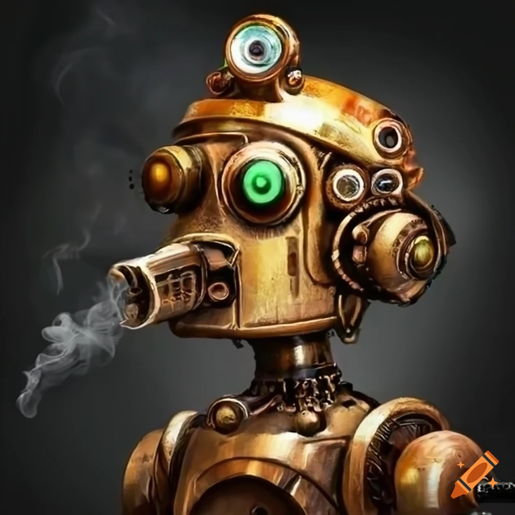 Steampunk robot with a vape on Craiyon