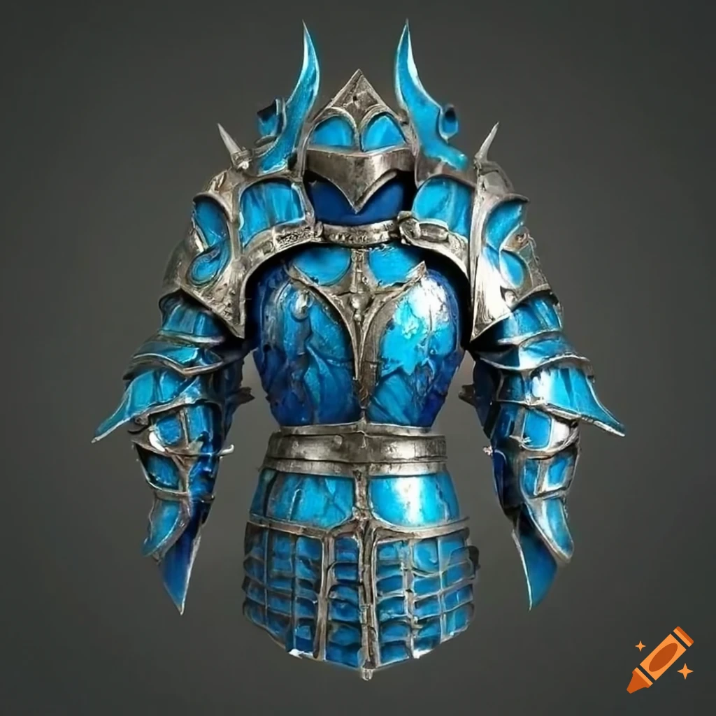 Mythic fantasy master azure gothic armor in steel, front view with ...
