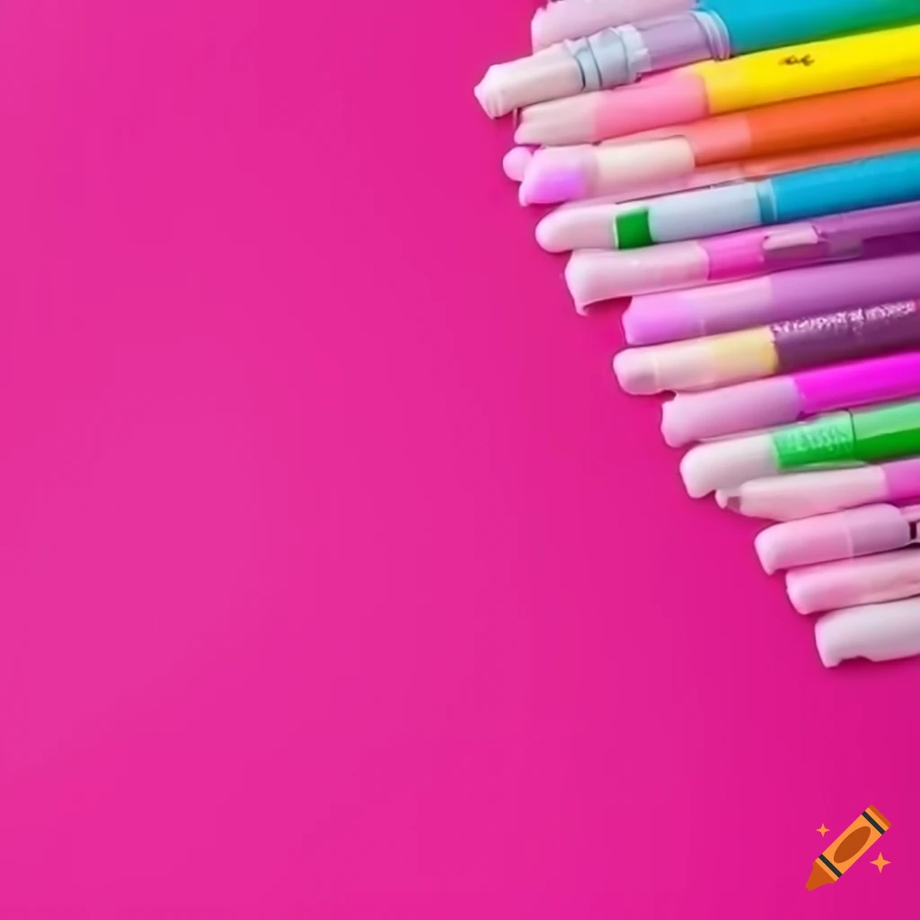 Colorful markers on a pink background on Craiyon