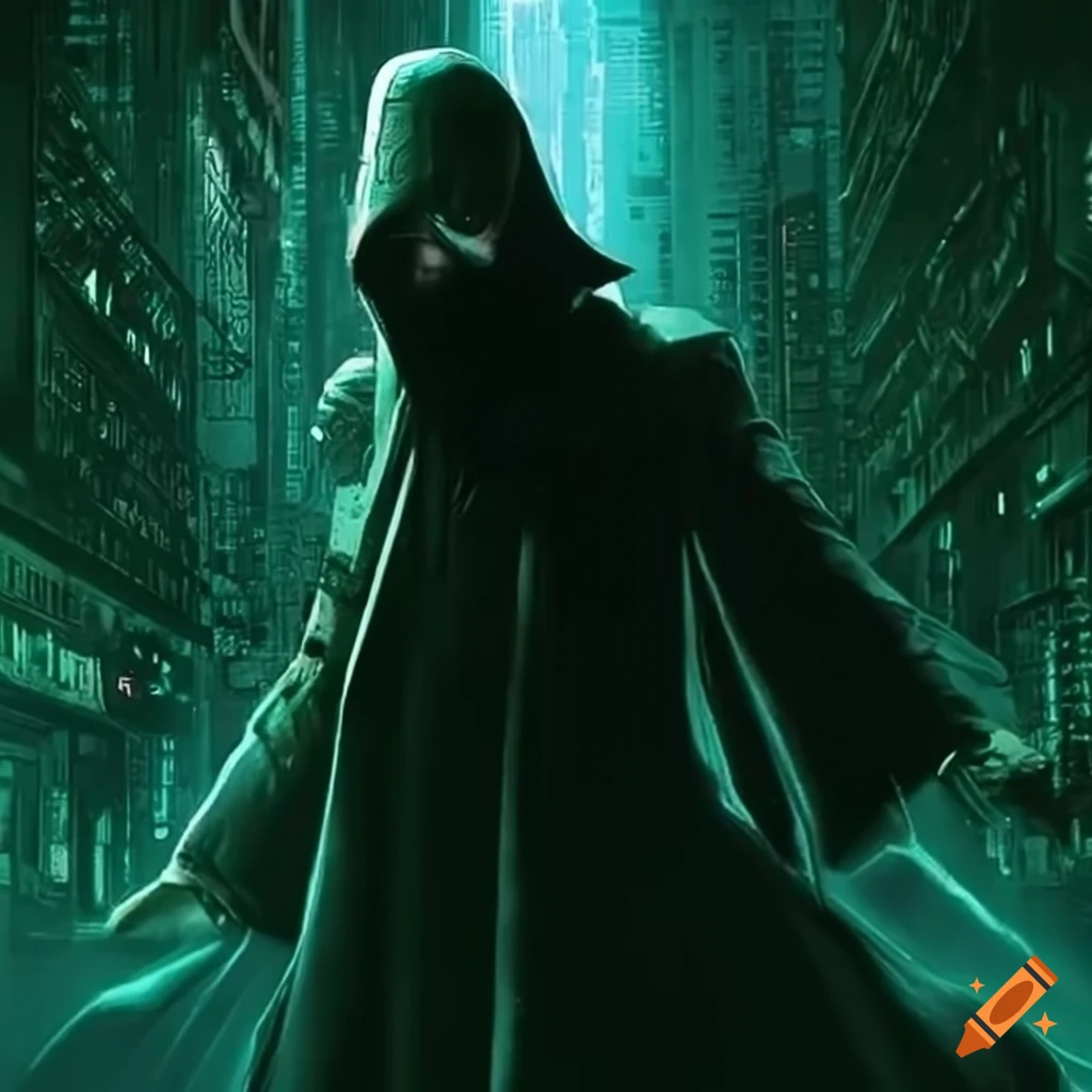 Cyberpunk wizard in a matrix-like environment on Craiyon