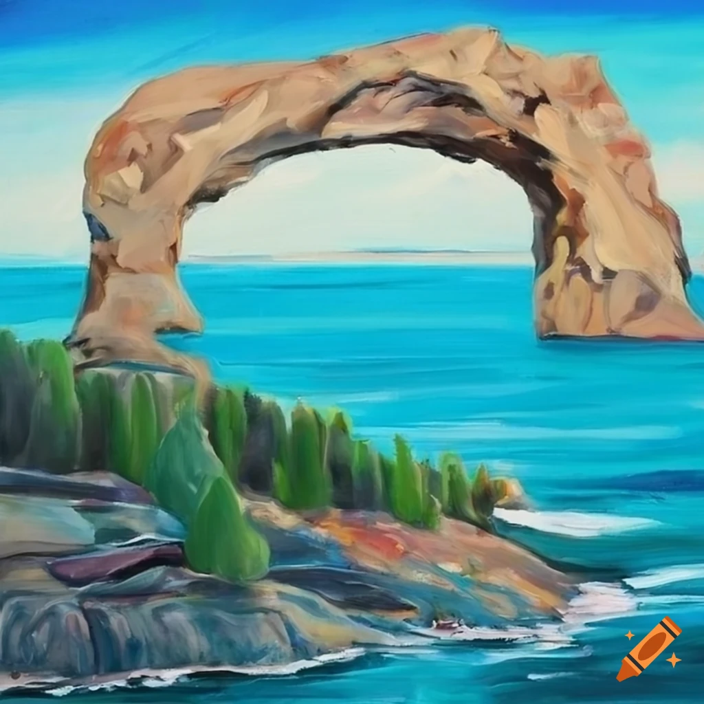 Abstract painting of arch rock in mackinac island on Craiyon