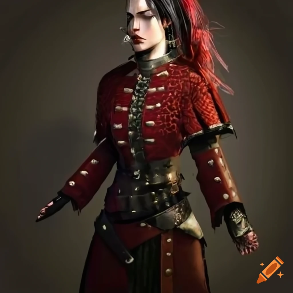 Female punk character in medieval armor-inspired attire on Craiyon