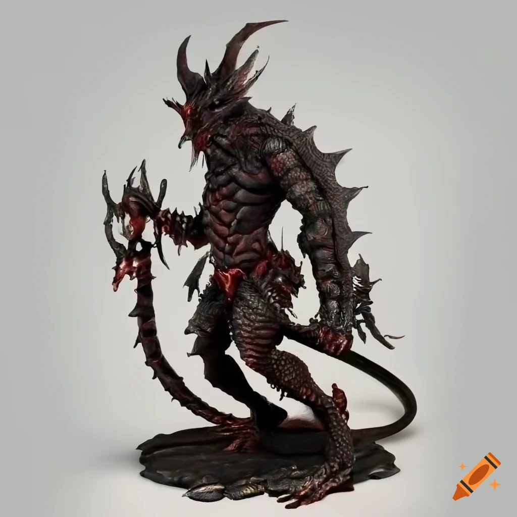 Half dragon man with coal black scales and red scale designs on Craiyon