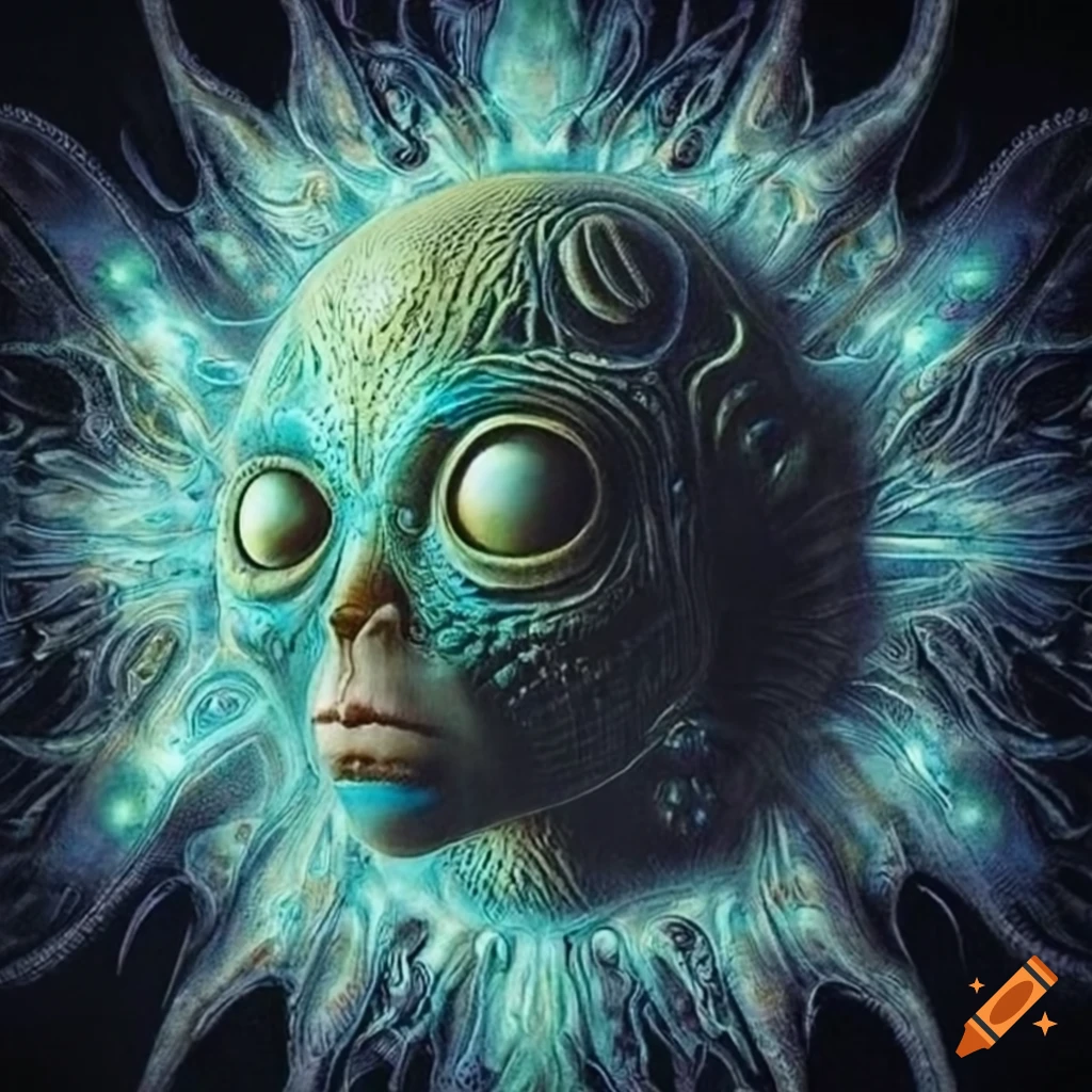 Vintage artwork of alien soul anatomy inspired by haeckel on Craiyon