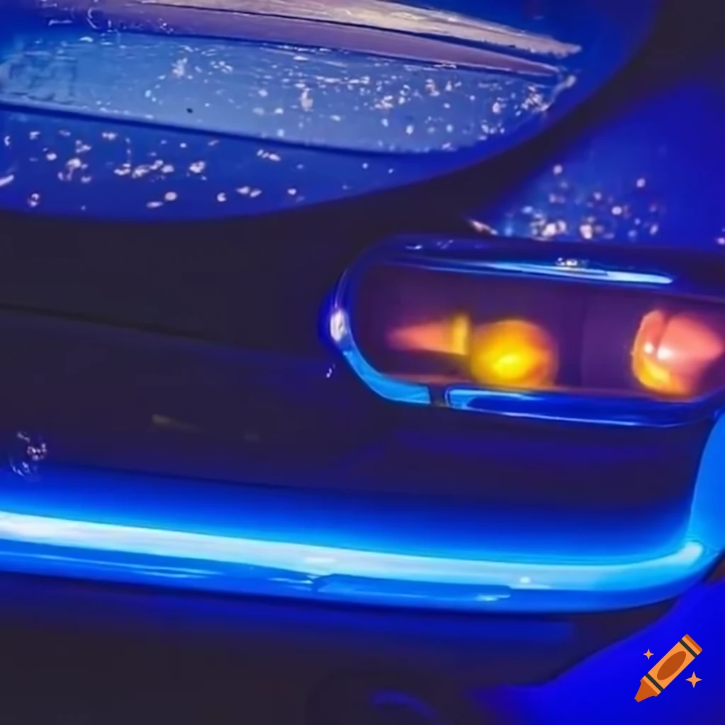 Retro futuristic concept car with blue underlights and hydrogen engine ...