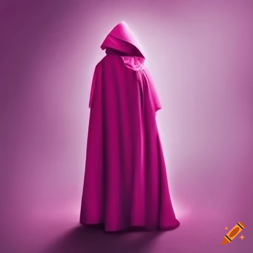 Elderly woman in a pink hooded cloak seen from behind on Craiyon