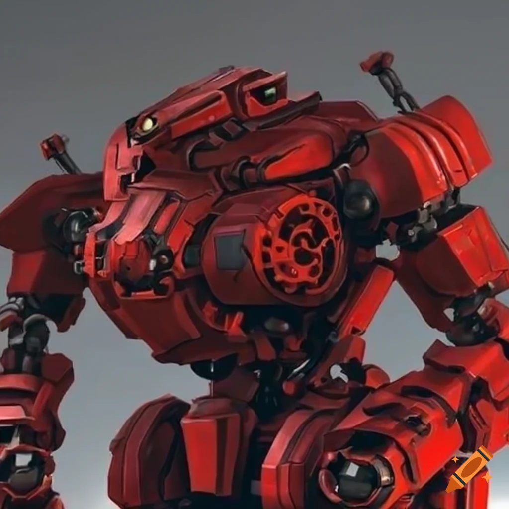 Red mecha robot tank with shoulder cannons on Craiyon