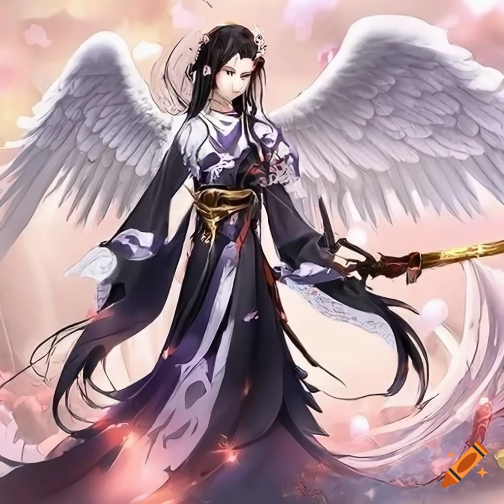 Anime man with angelic, justice-themed outfit striking a pose on Craiyon