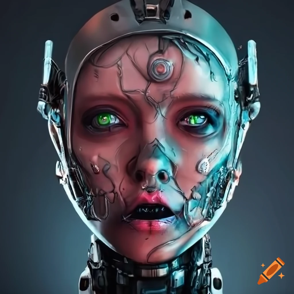 Cyberpunk robot girl face with metal mask and one eye on Craiyon