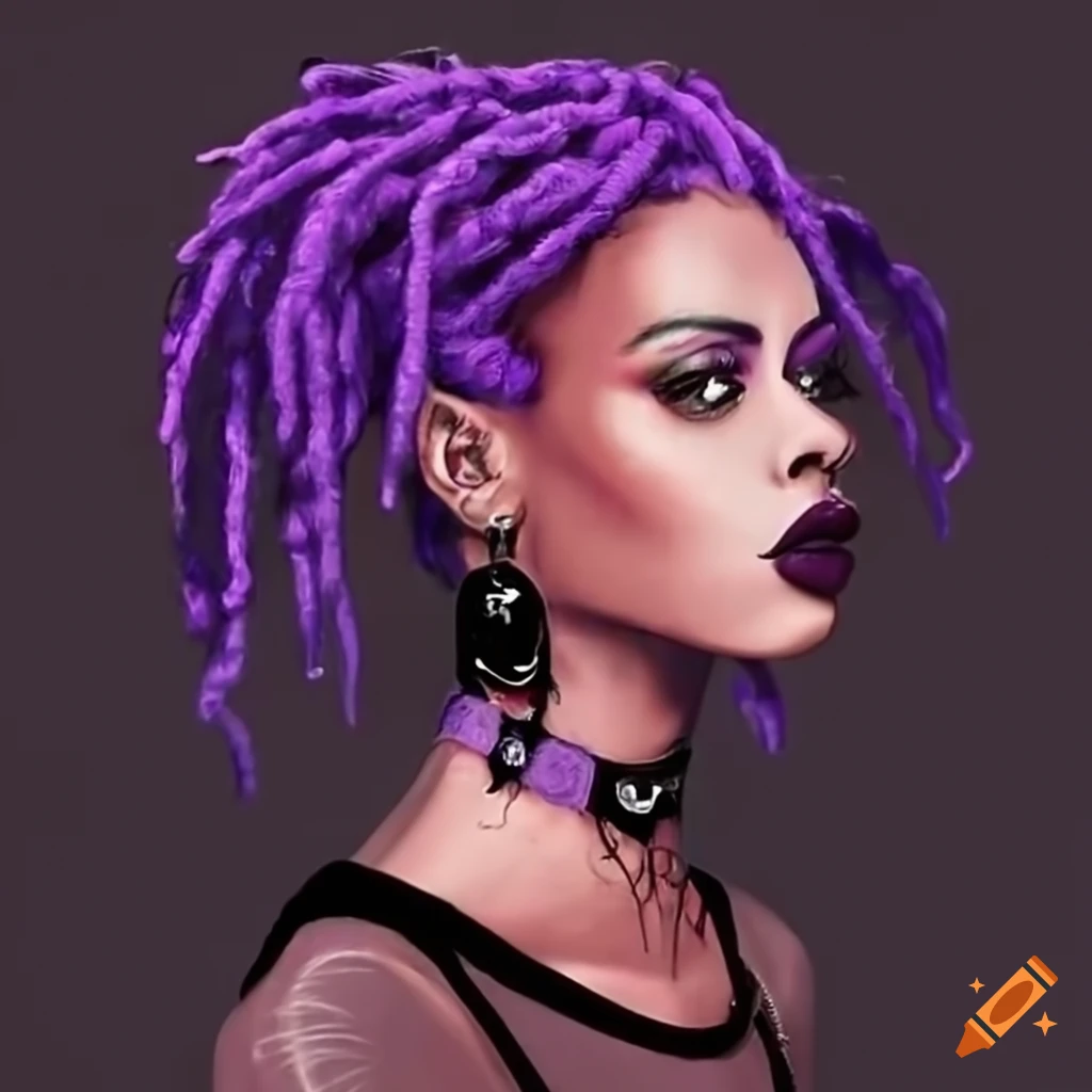 Female with short dreadlocks and goth choker necklace on Craiyon