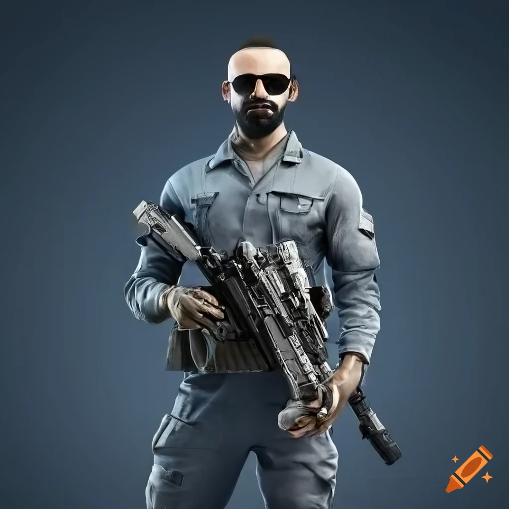 Modern soldier in grey denim uniform in high definition on Craiyon