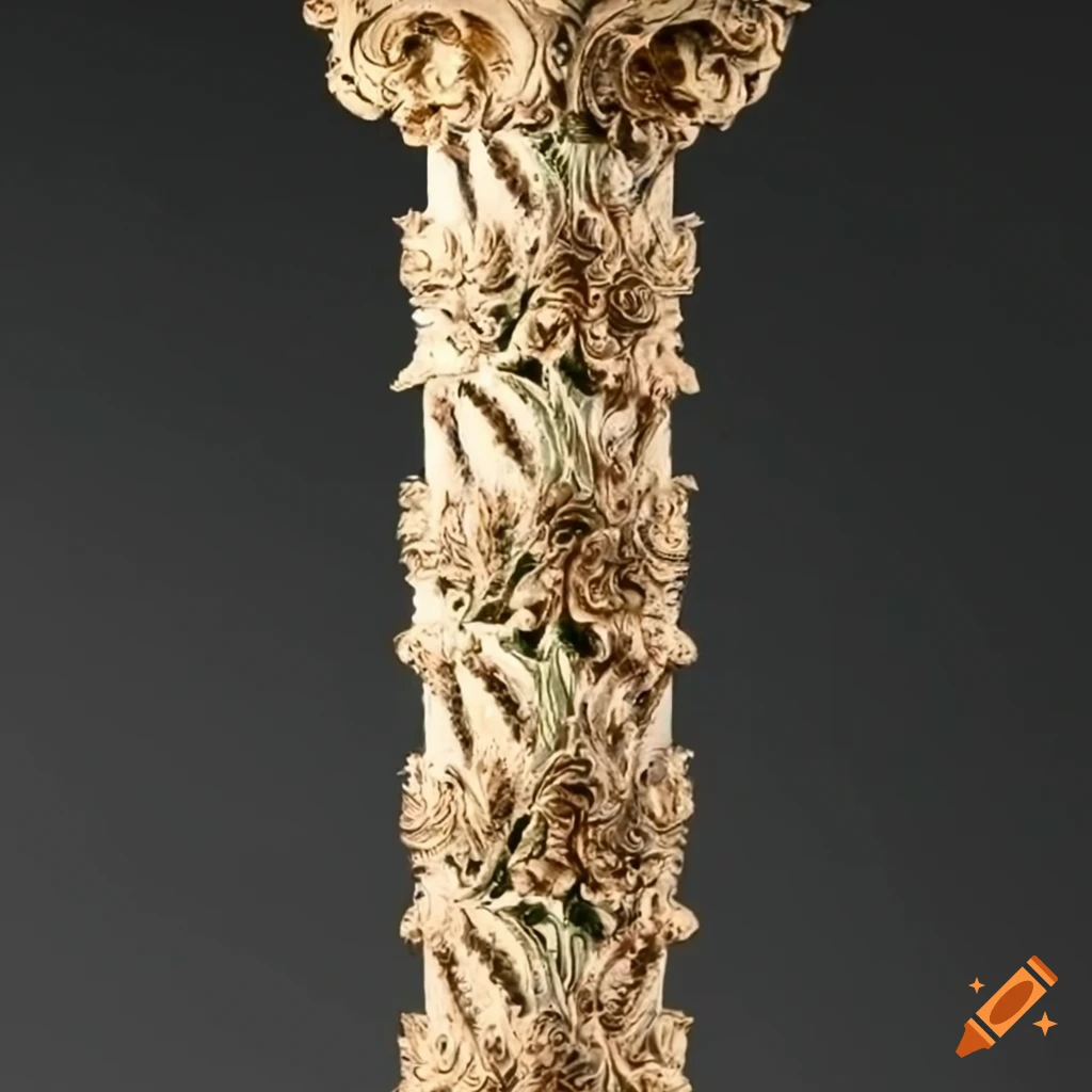 Beautiful baroque column with delicately curved patterns of hemp leaves ...