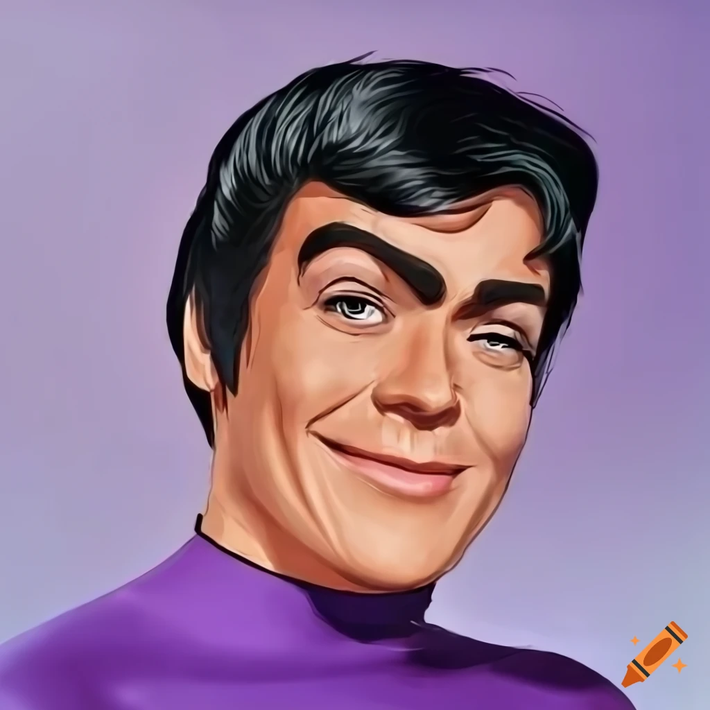 Cartoon of a handsome dorky 27-year-old american actor in an amethyst ...