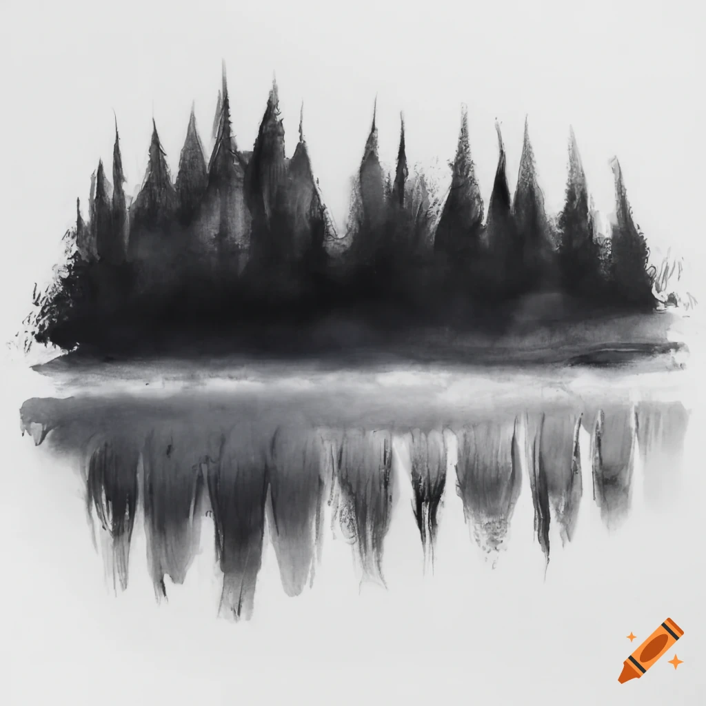 Lake without water depicted in charcoal drawing on Craiyon