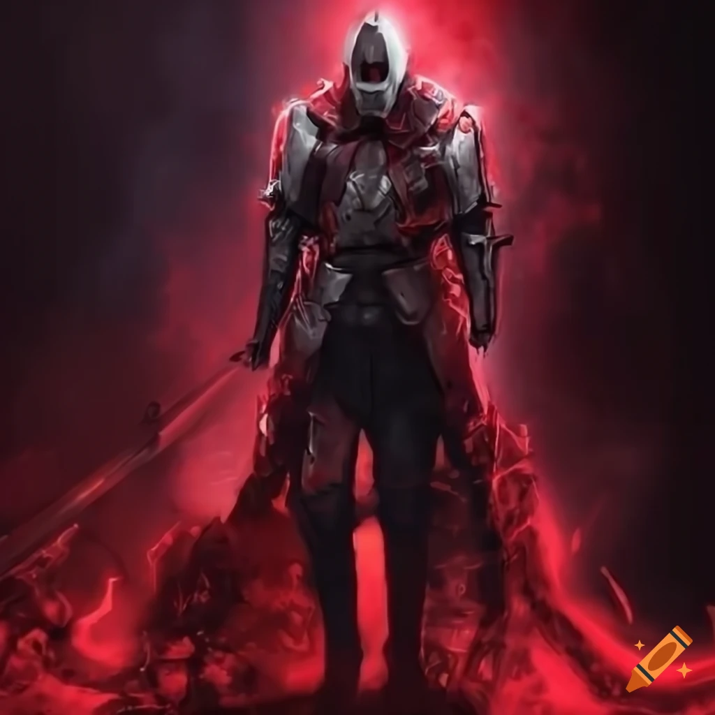 Iron Plate ghost Knight in Cyberpunk style with red smoke on Craiyon