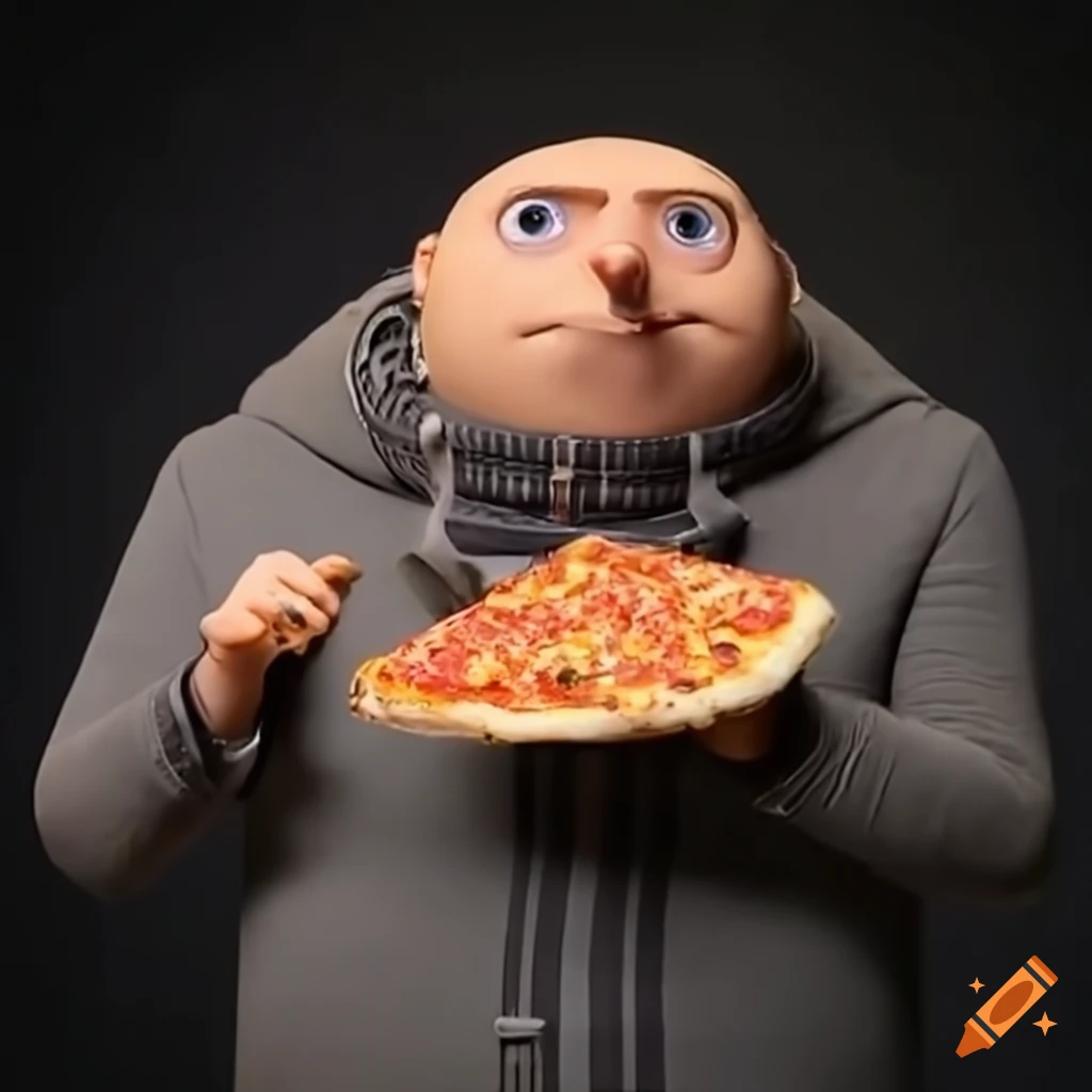 Gru eating pizza on mars with wombats on Craiyon