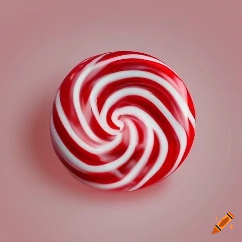 Red and white striped round candy on clear background on Craiyon