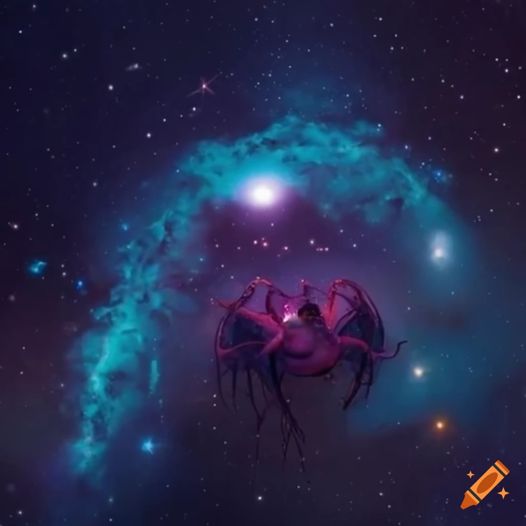 Cosmic spider hiding among the stars in the night sky on Craiyon