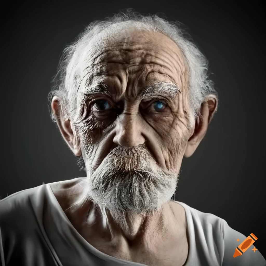 Serious man staring at the camera with a black background on Craiyon