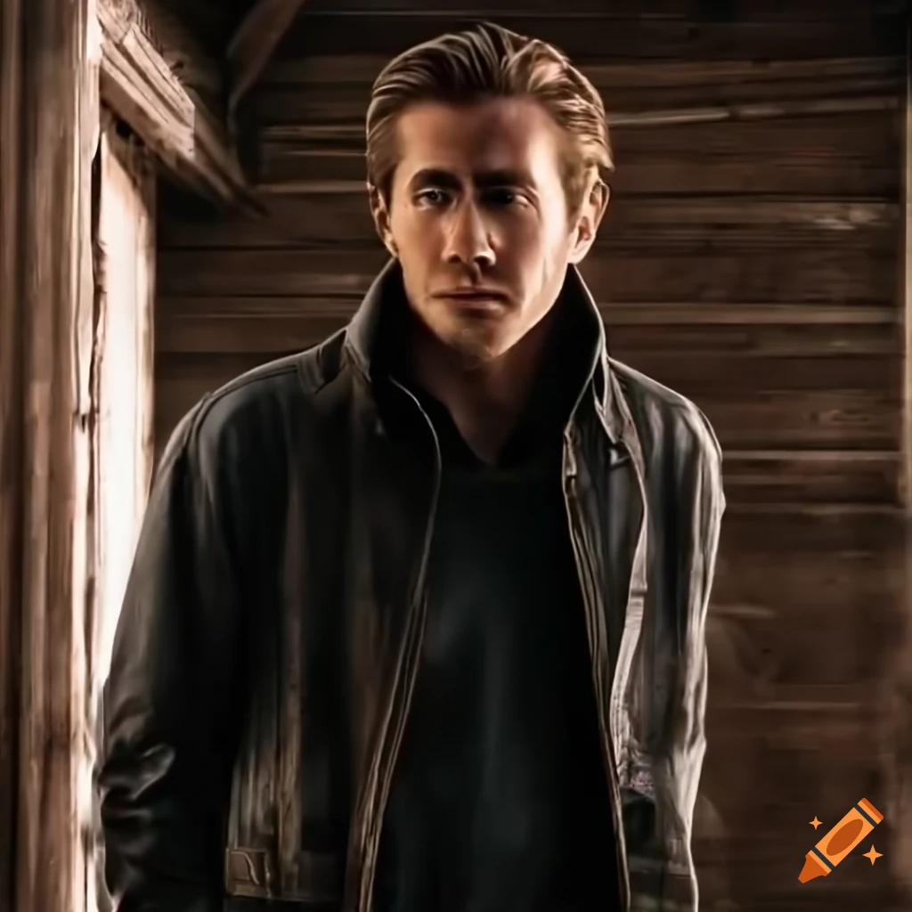 Actor resembling Jake Gyllenhaal in country plaid shirt and black ...