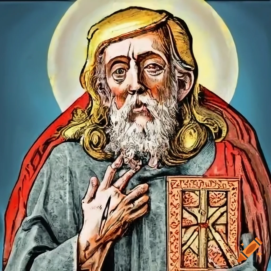 Medieval woodcut illustration of a saintly figure in high definition on ...