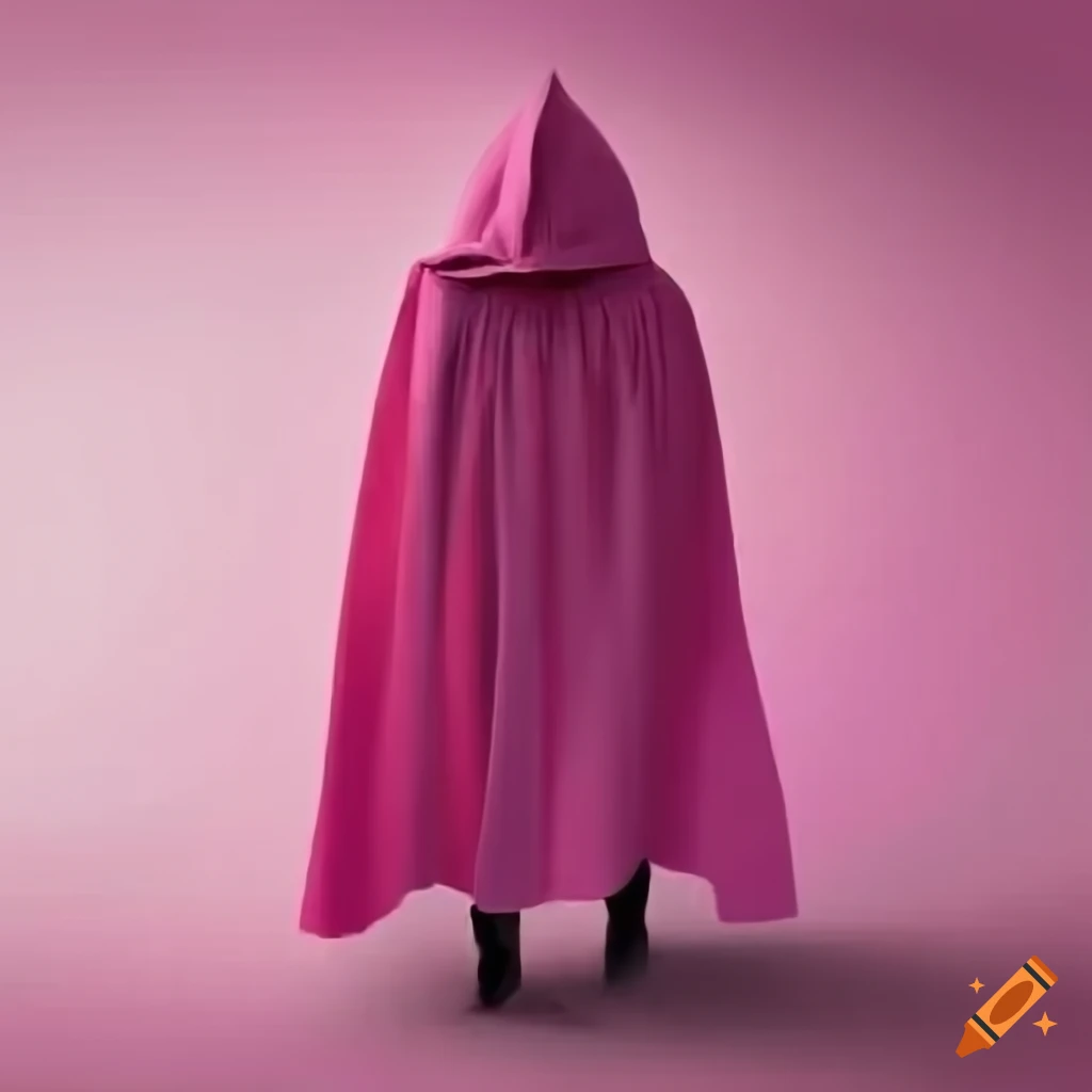 Old woman in a pink hooded cloak seen from behind on Craiyon