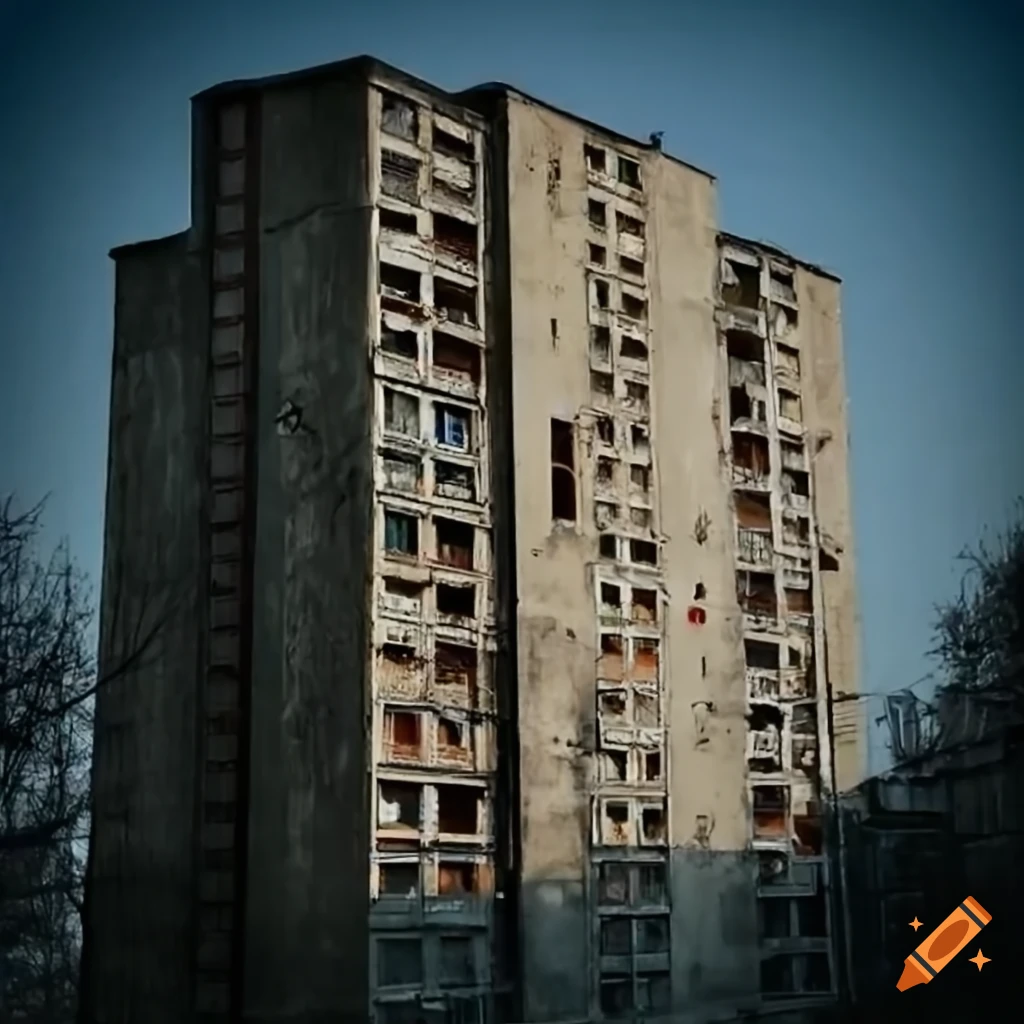 Post-soviet apartment building exterior on Craiyon