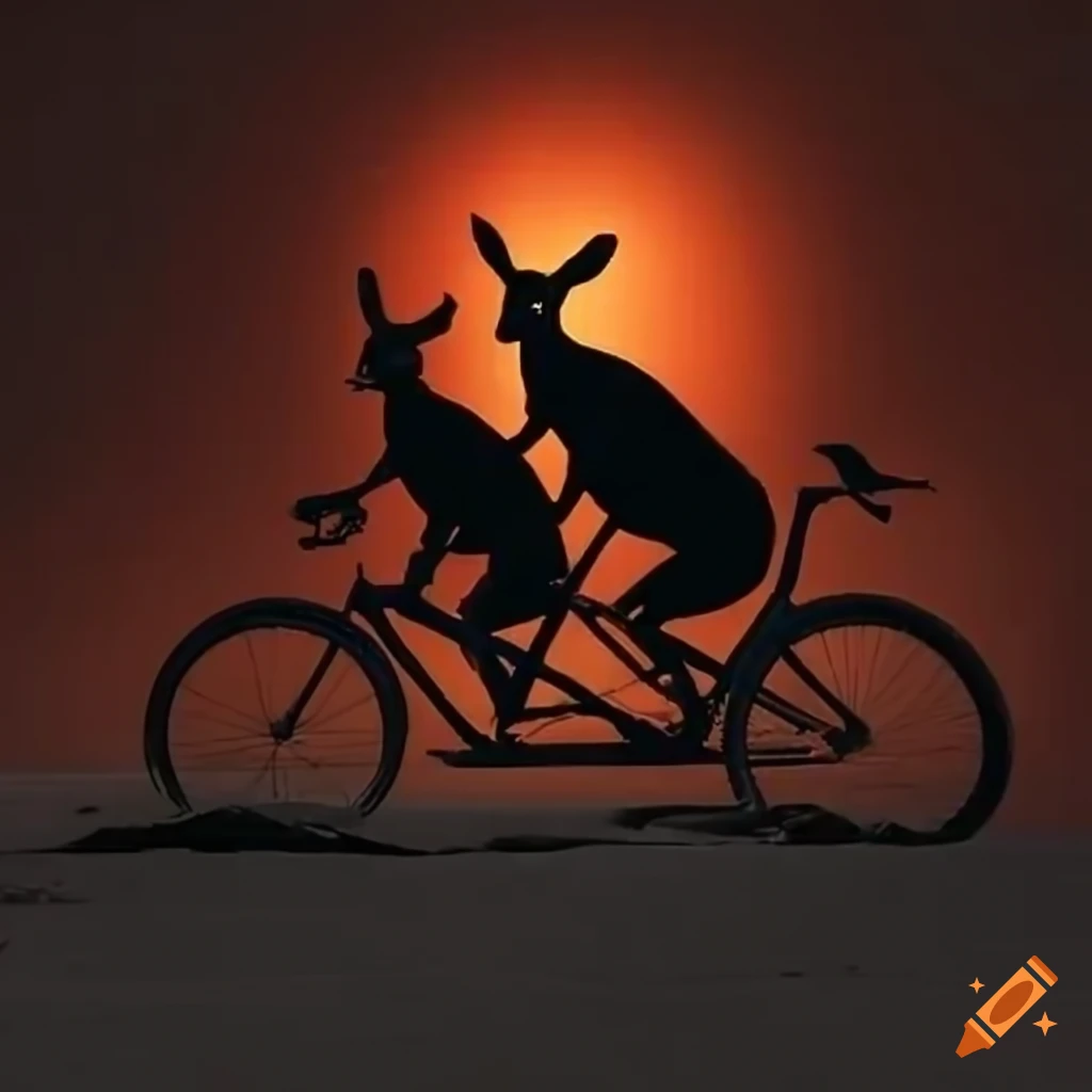 Kangaroos on a tandem bike in the desert at midnight on Craiyon