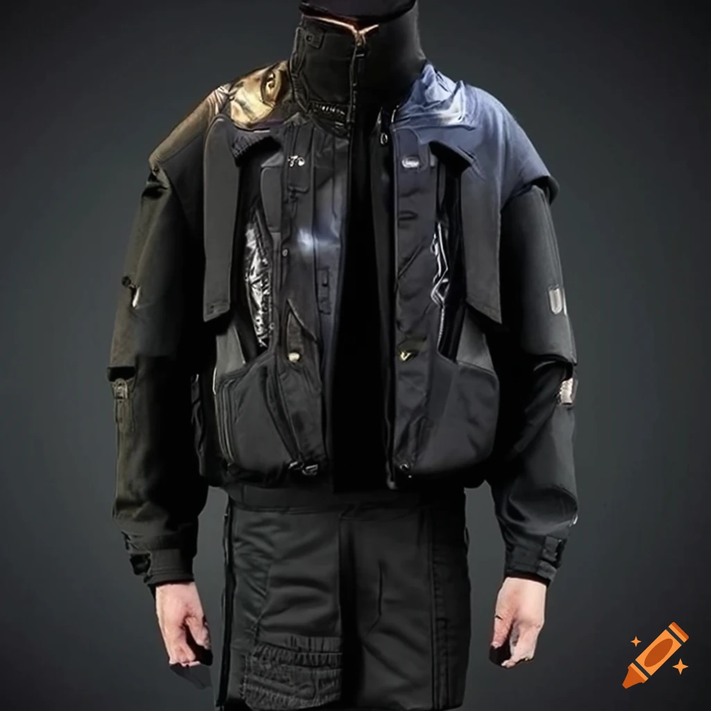 Sleek cyberpunk-inspired black jacket with hints of gray and multiple ...